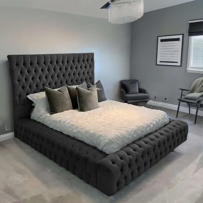 Ambassador Frame Bed Plush Velvet With/Without Ottoman Storage ...